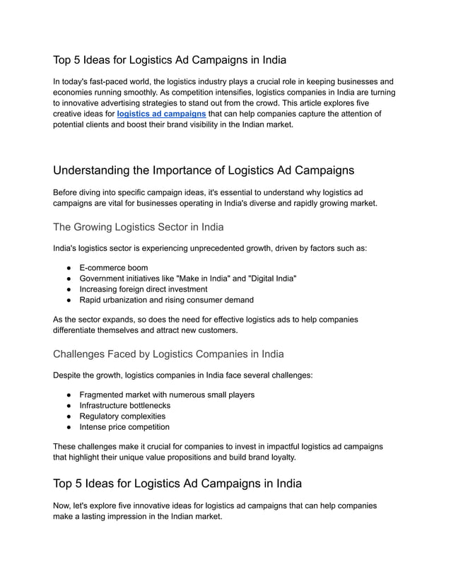 Top 5 Ideas for Logistics Ad Campaigns in India.pdf | Logistics and ...