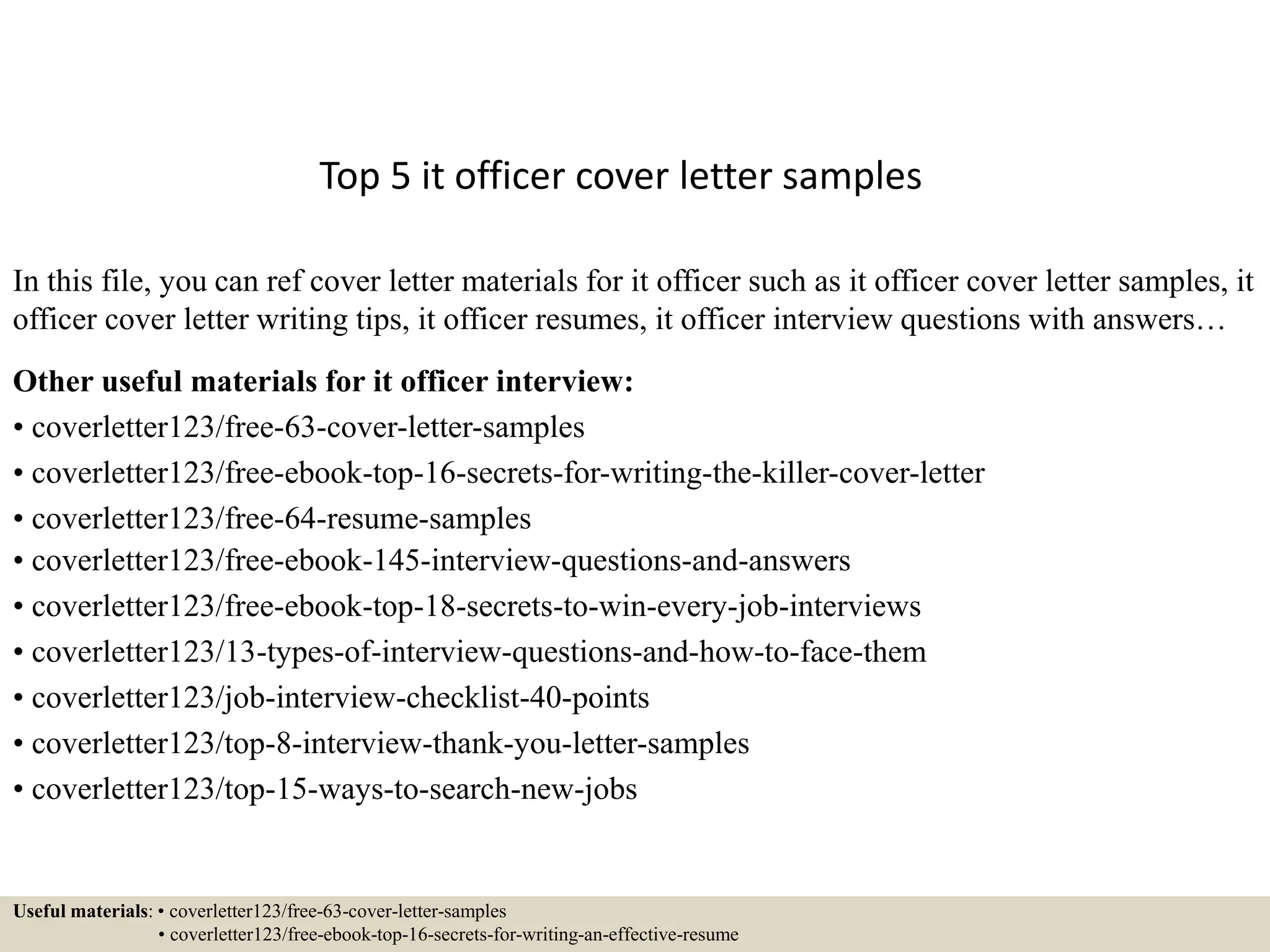 Top 5 it officer cover letter samples | PPT