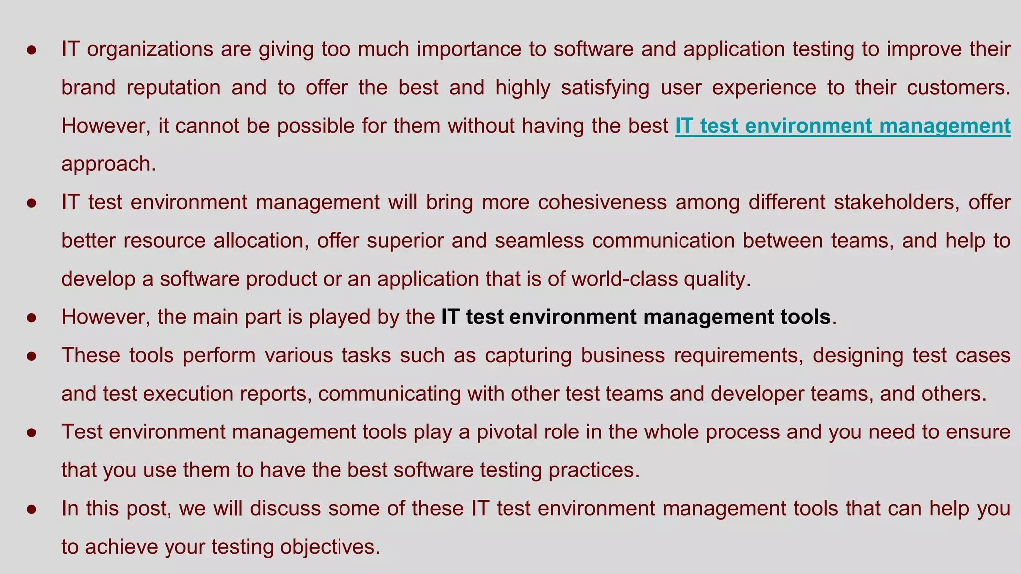 Top 5 it test environment management tools | PPTX