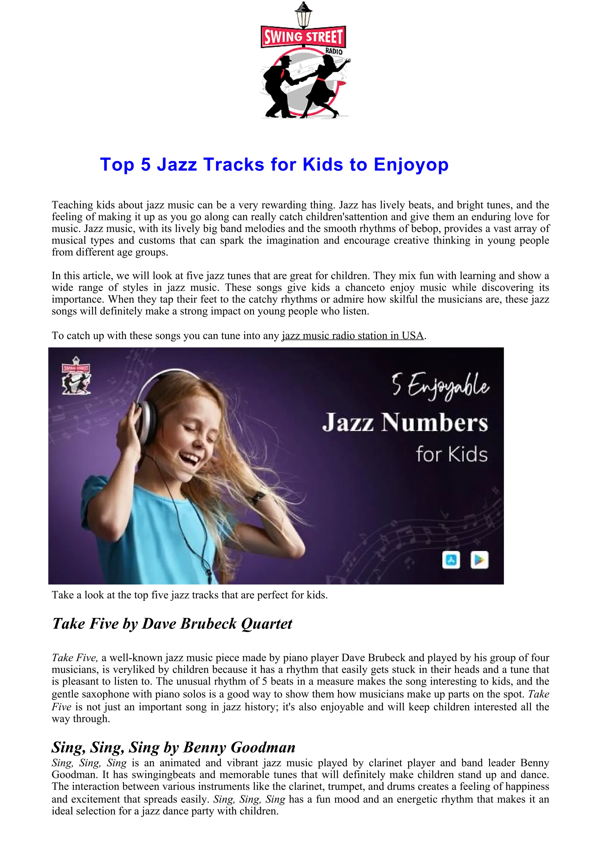 Top 5 Jazz Tracks for Kids to Enjoy- Swing Street Radio | PDF