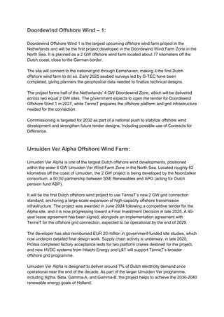 Largest Upcoming Offshore Wind Farm Projects in Netherlands 2026 | PDF
