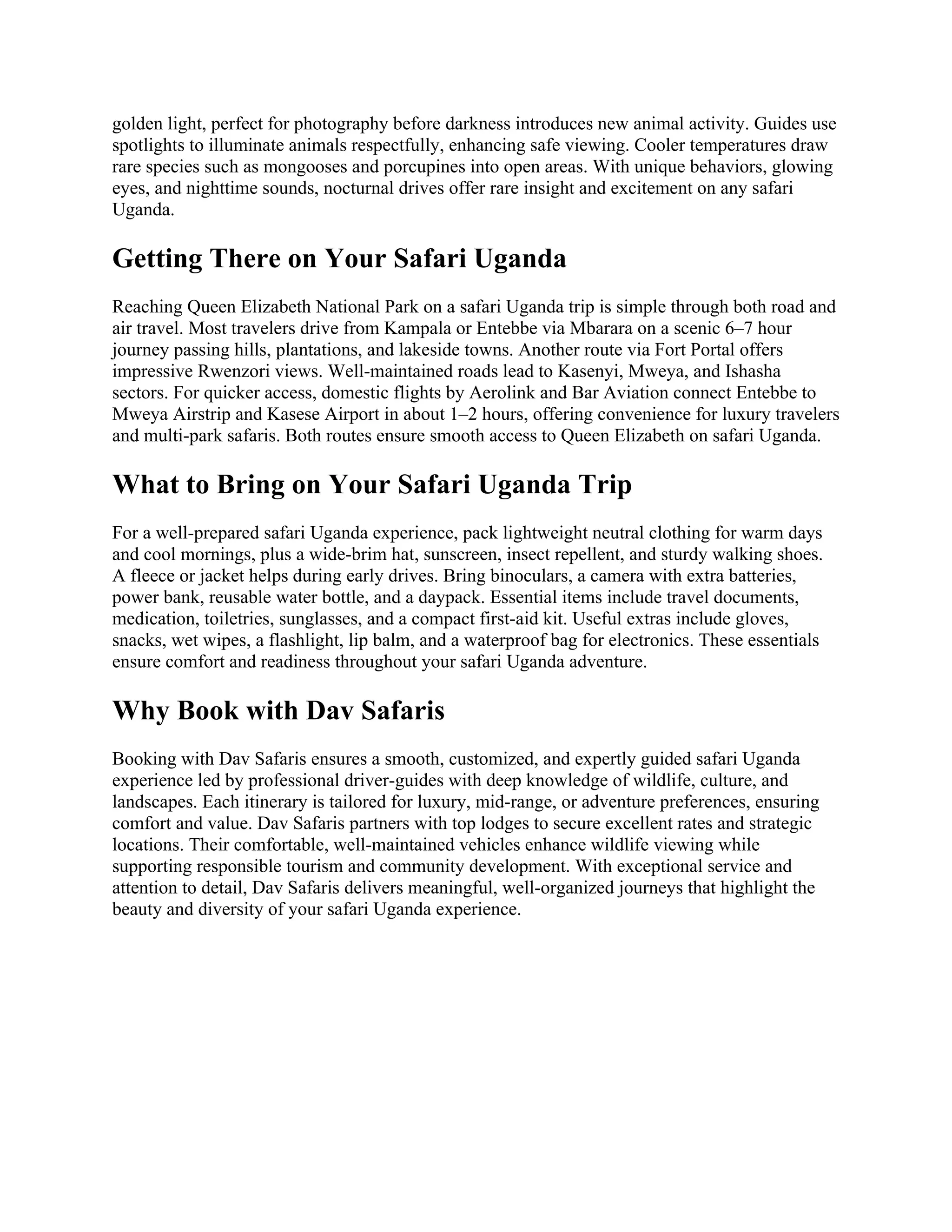 Top 5 Must-Do in Queen Elizabeth National Park on Uganda Safari Trip | DOCX