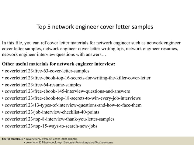 Top 5 network engineer cover letter samples | PPT