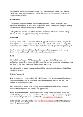 Top 5 PHP Frameworks to Consider in 2023 for Web Development | PDF