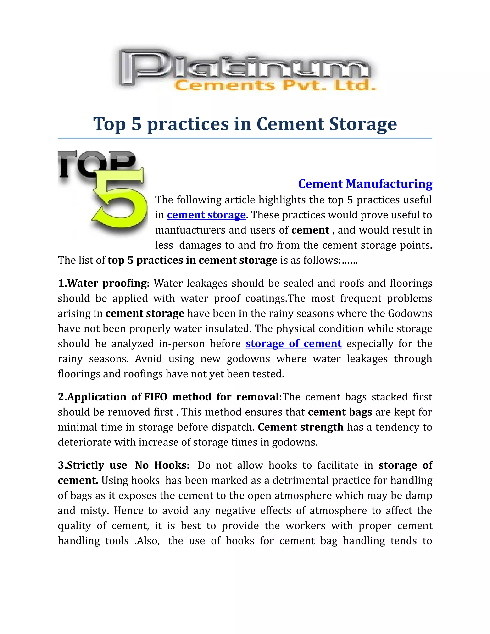 Top 5 practices in cement storage | PDF