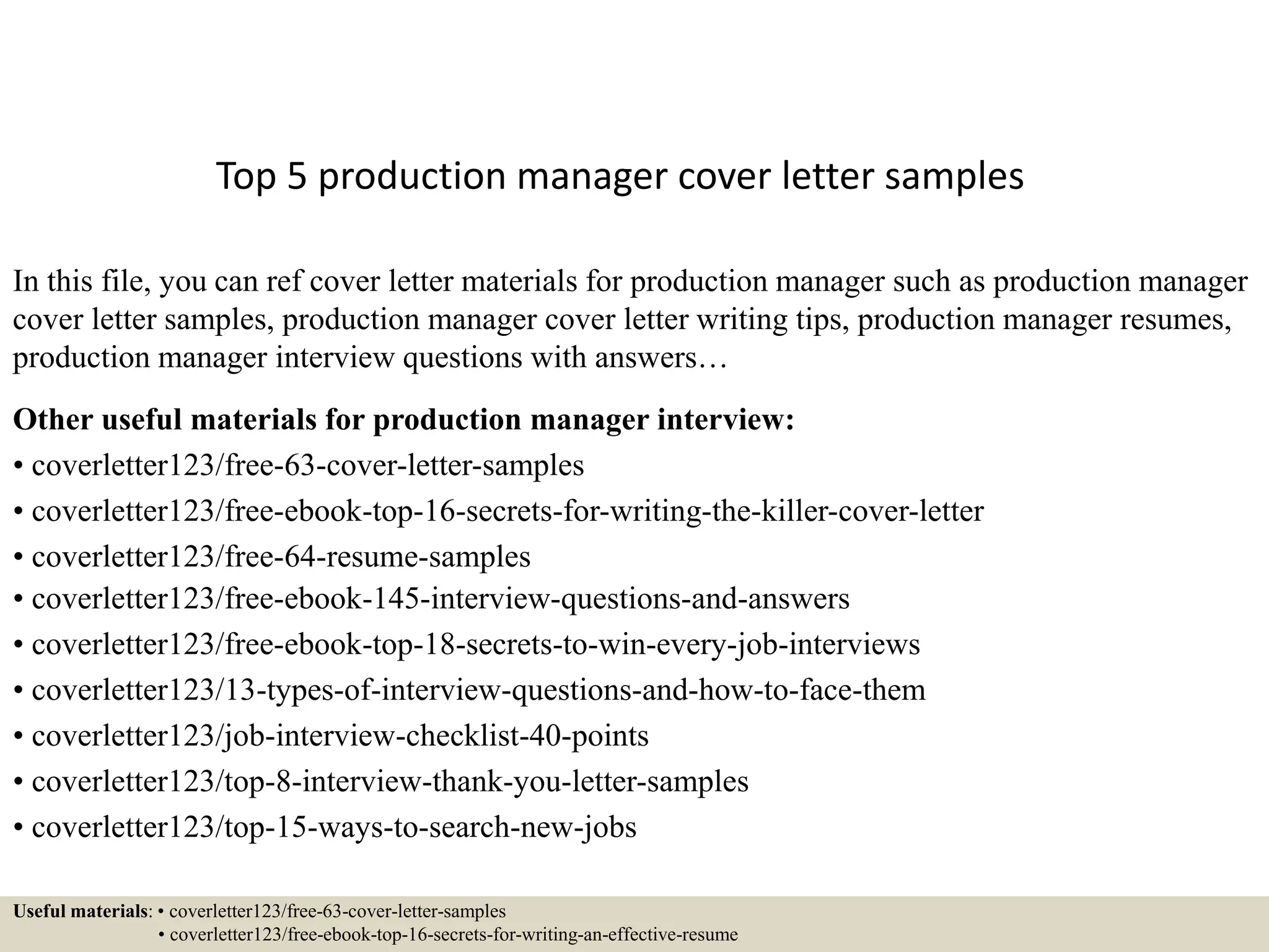 Top 5 production manager cover letter samples | PPT