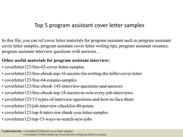Top 5 program assistant cover letter samples | PPT