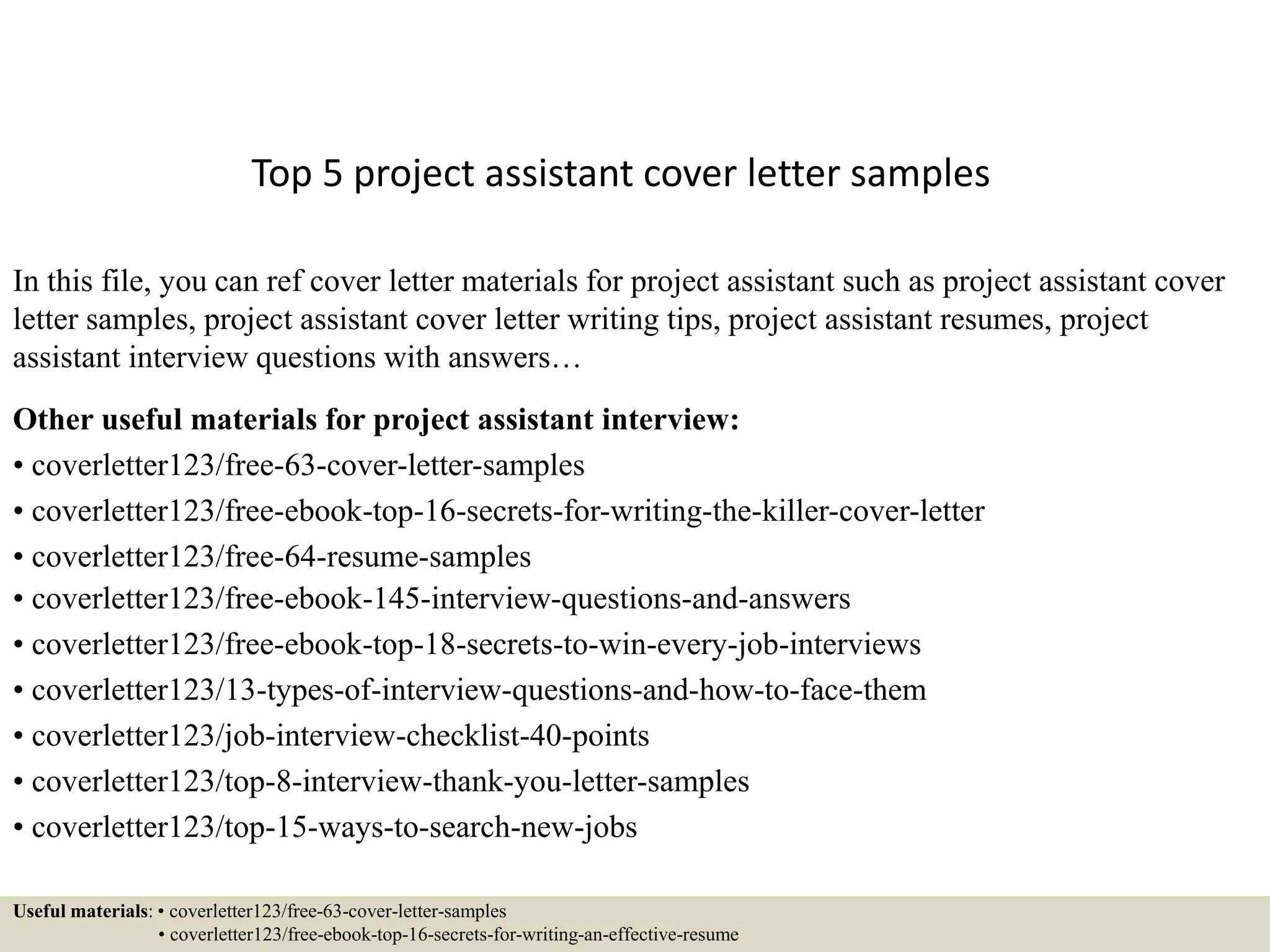 Top 5 project assistant cover letter samples | PPTX