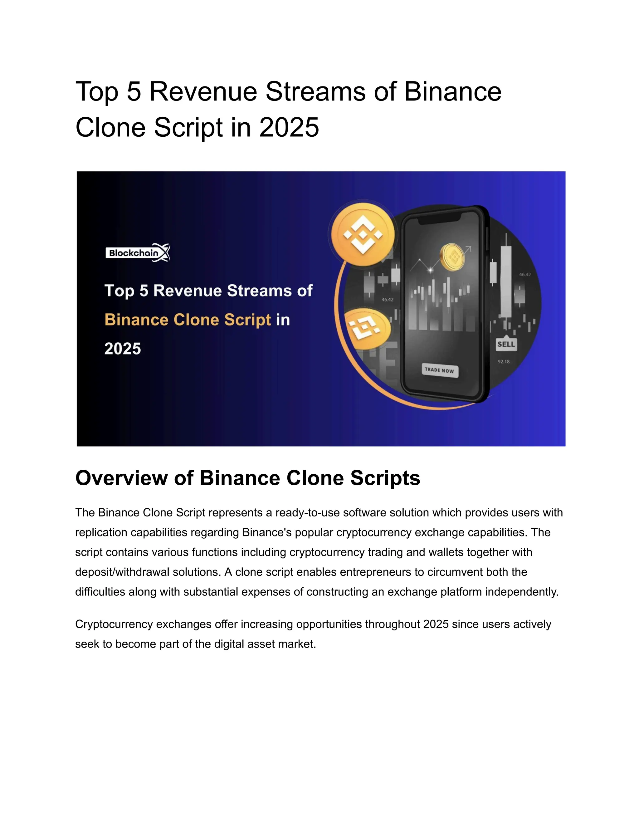 Top 5 Revenue Streams of Binance Clone Script in 2025 | PDF