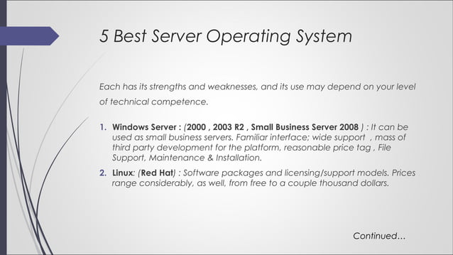 Top 5 Server Operating Systems | PPT | Operating Systems | Computer ...