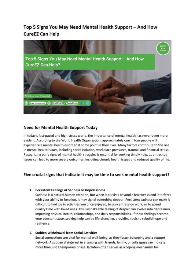 Top 5 Signs You May Need Mental Health Support – And How CureEZ Can ...