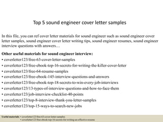 Top 5 sound engineer cover letter samples | PPTX