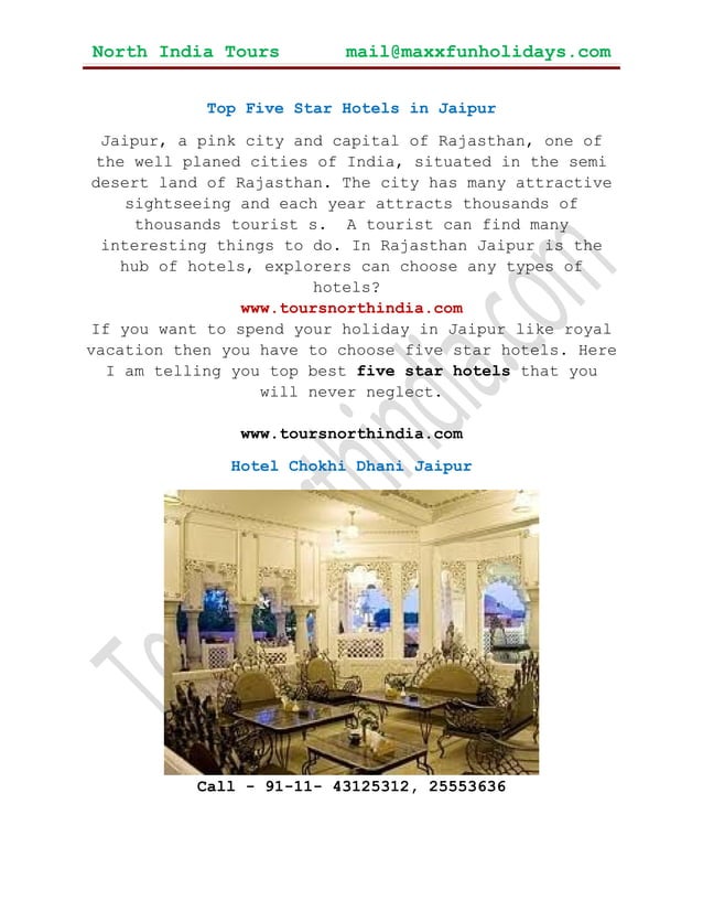 Top Five Star Hotels in Jaipur | PDF