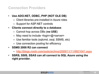 Top 5 things to know about sql azure for developers | PPT