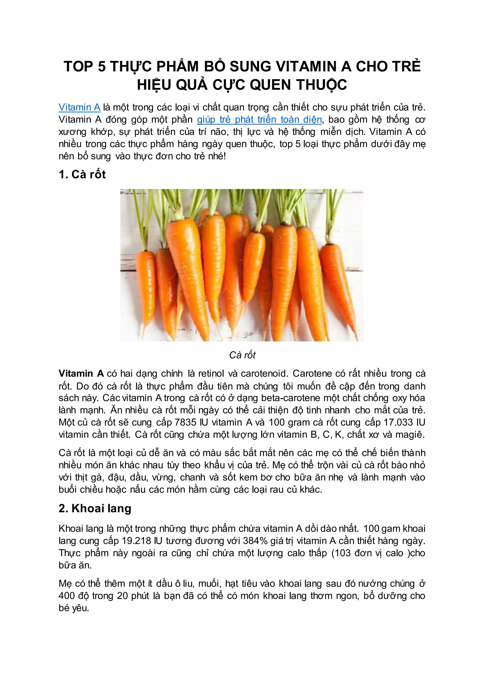 Top 5 loại thực phẩm bổ sung vitamin A cho trẻ hiệu quả cực quen thuộc ...