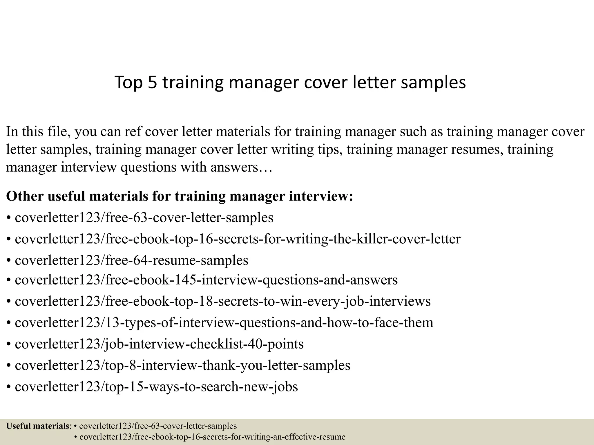 Top 5 training manager cover letter samples | PPTX