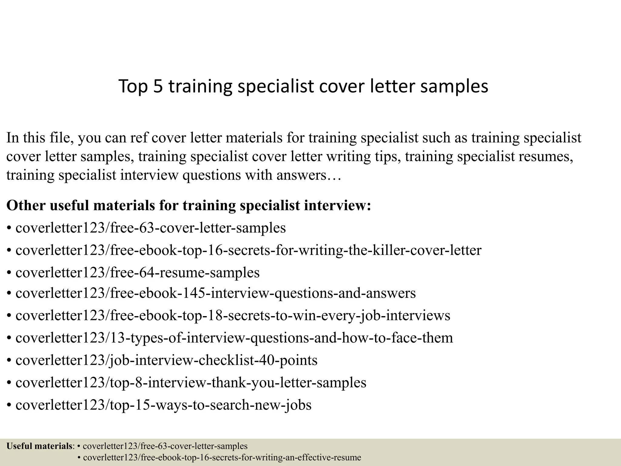Top 5 training specialist cover letter samples | PPT