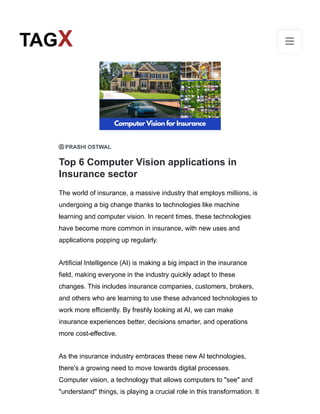 Top 6 Computer Vision applications in Insurance sector.pdf | Technology ...