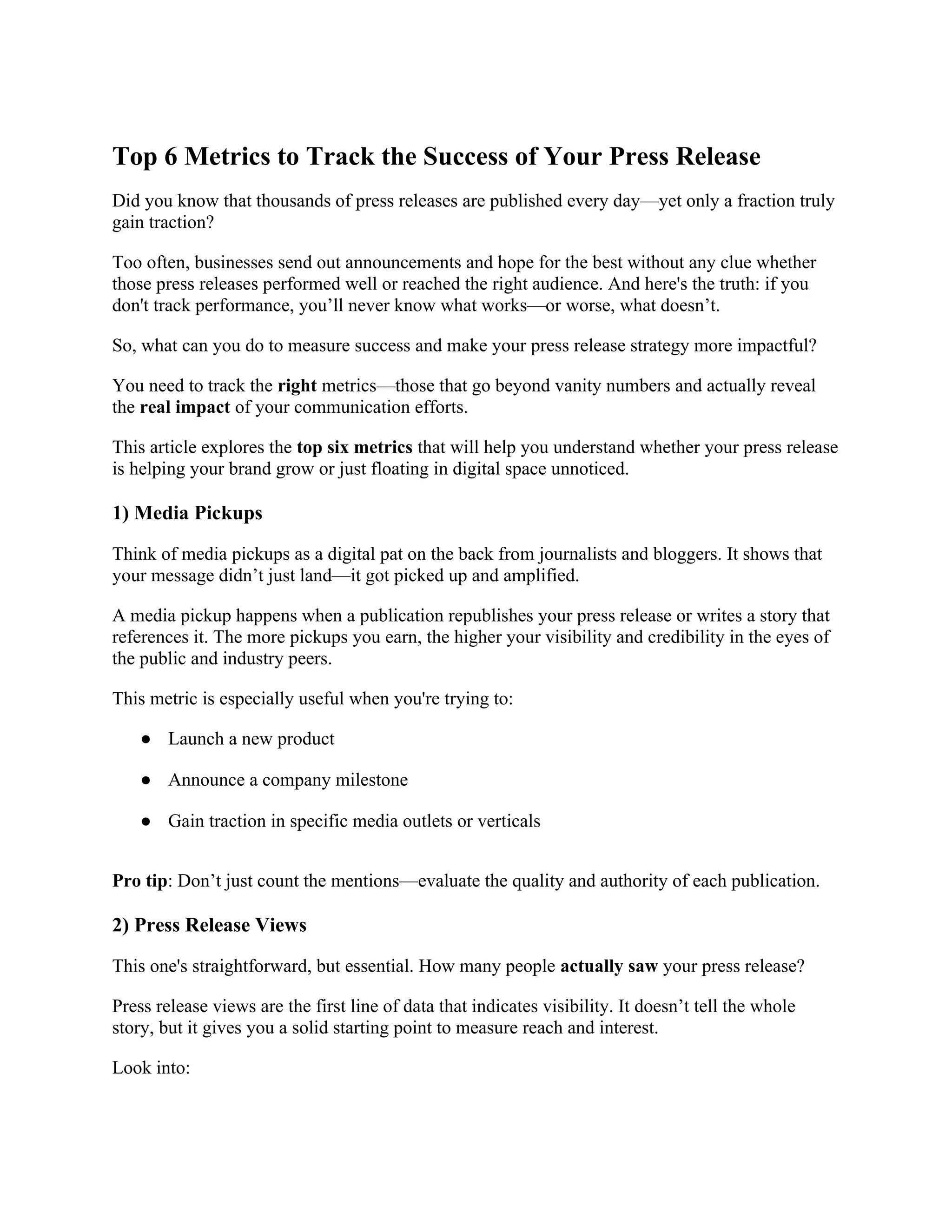 Top 6 Metrics to Track the Success of Your Press Release | DOCX