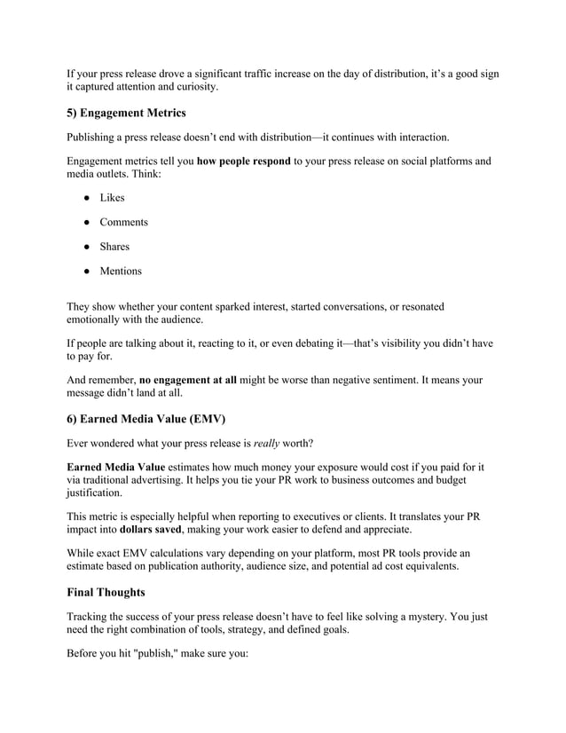 Top 6 Metrics to Track the Success of Your Press Release | DOCX