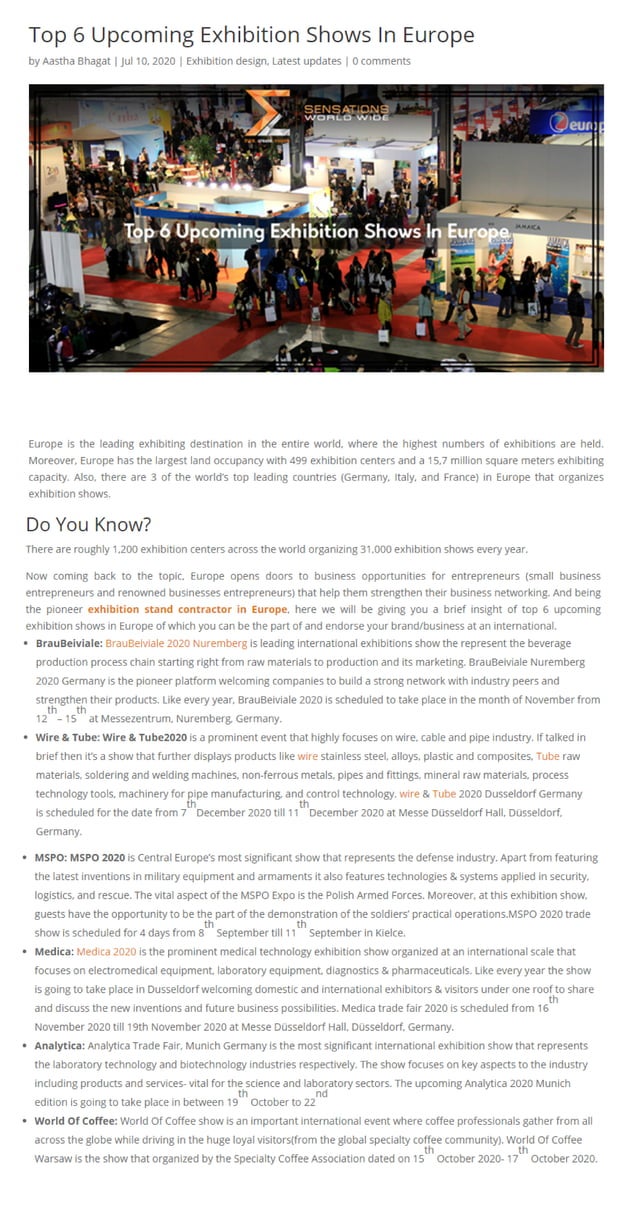 Top 6 Upcoming Exhibition Shows in Europe | PDF