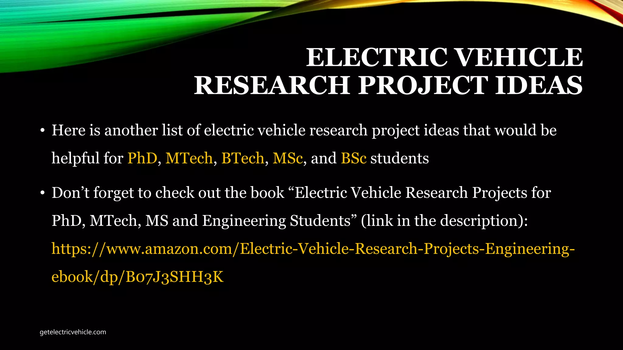 Top 75 Electric Vehicle Research Project Ideas | PPTX