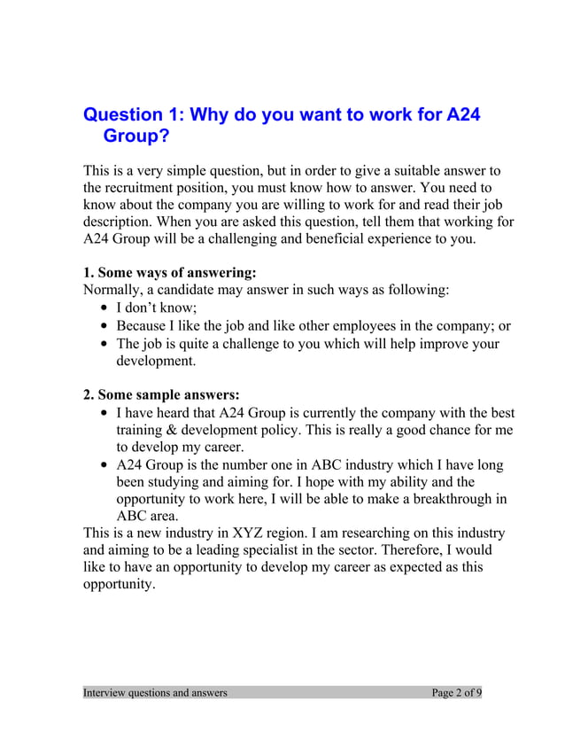 Top 7 a24 group interview questions and answers | DOC | Resume Writing ...