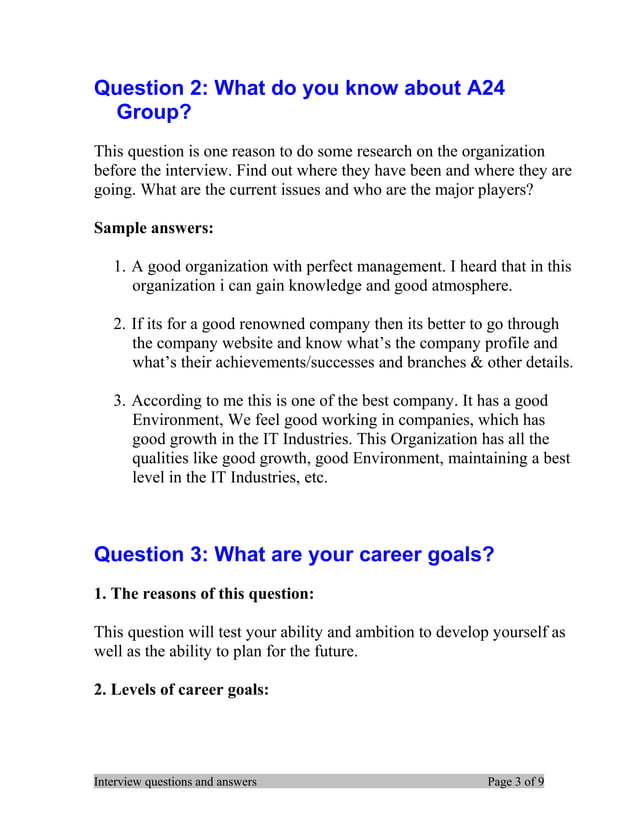 Top 7 a24 group interview questions and answers | DOC | Resume Writing ...