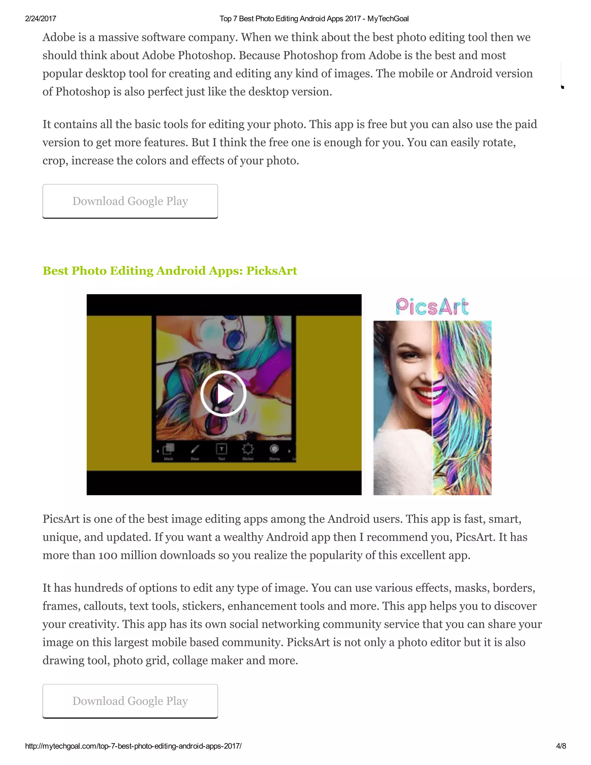 Top 7 best photo editing android apps 2017 | PDF