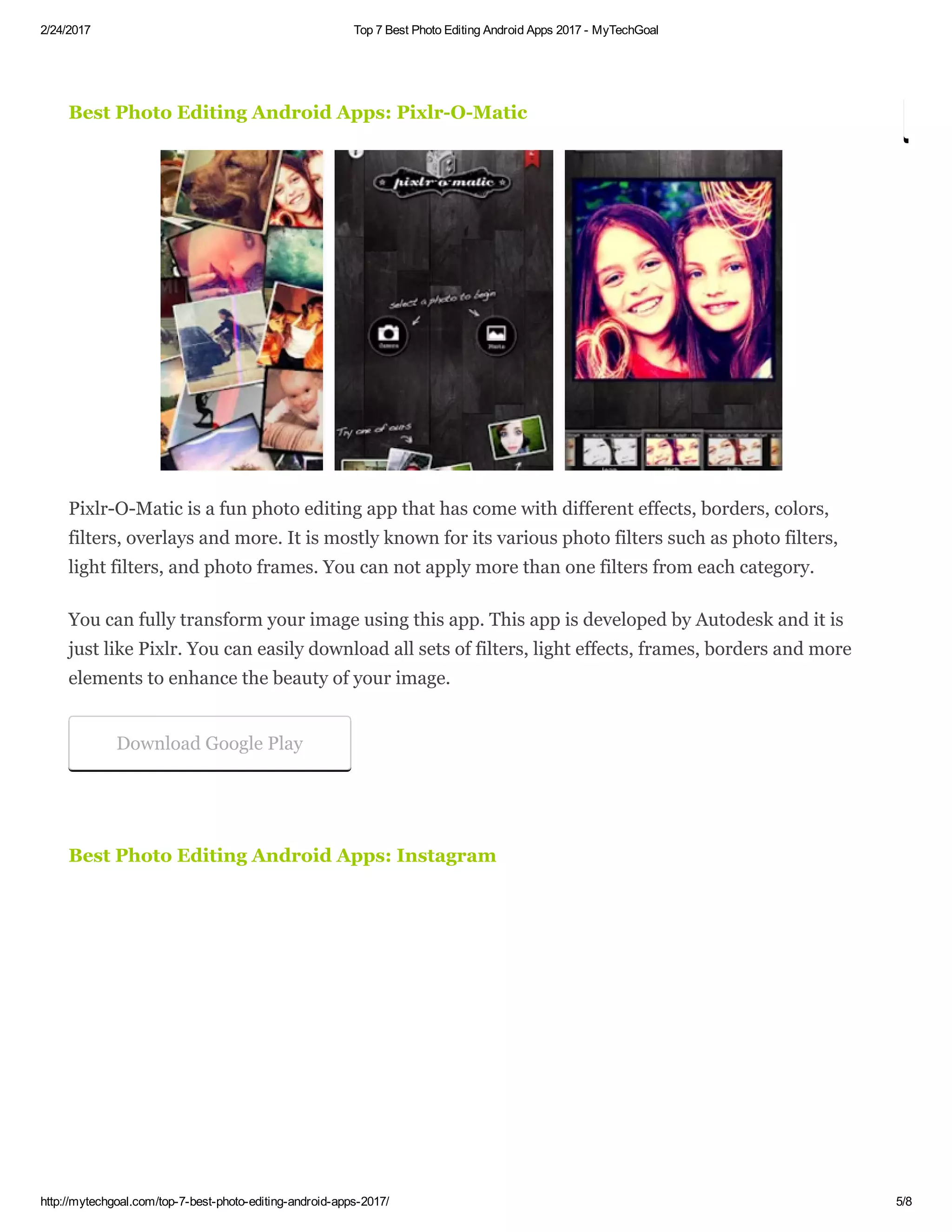 Top 7 best photo editing android apps 2017 | PDF
