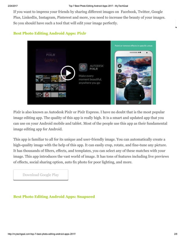 Top 7 best photo editing android apps 2017 | PDF