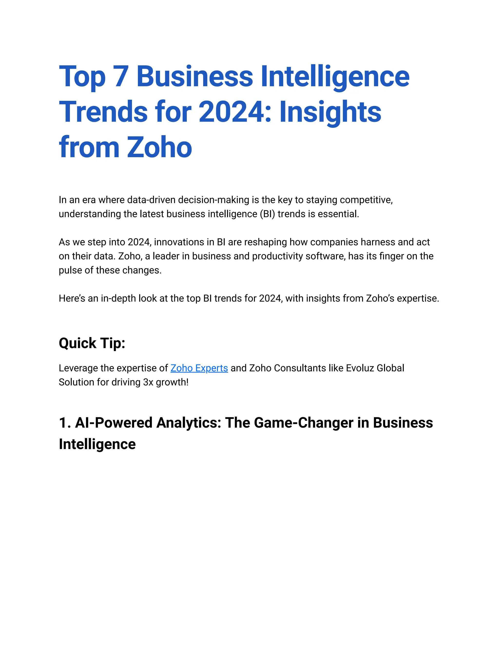 Top 7 Business Intelligence Trends for 2024 Insights from Zoho | PDF