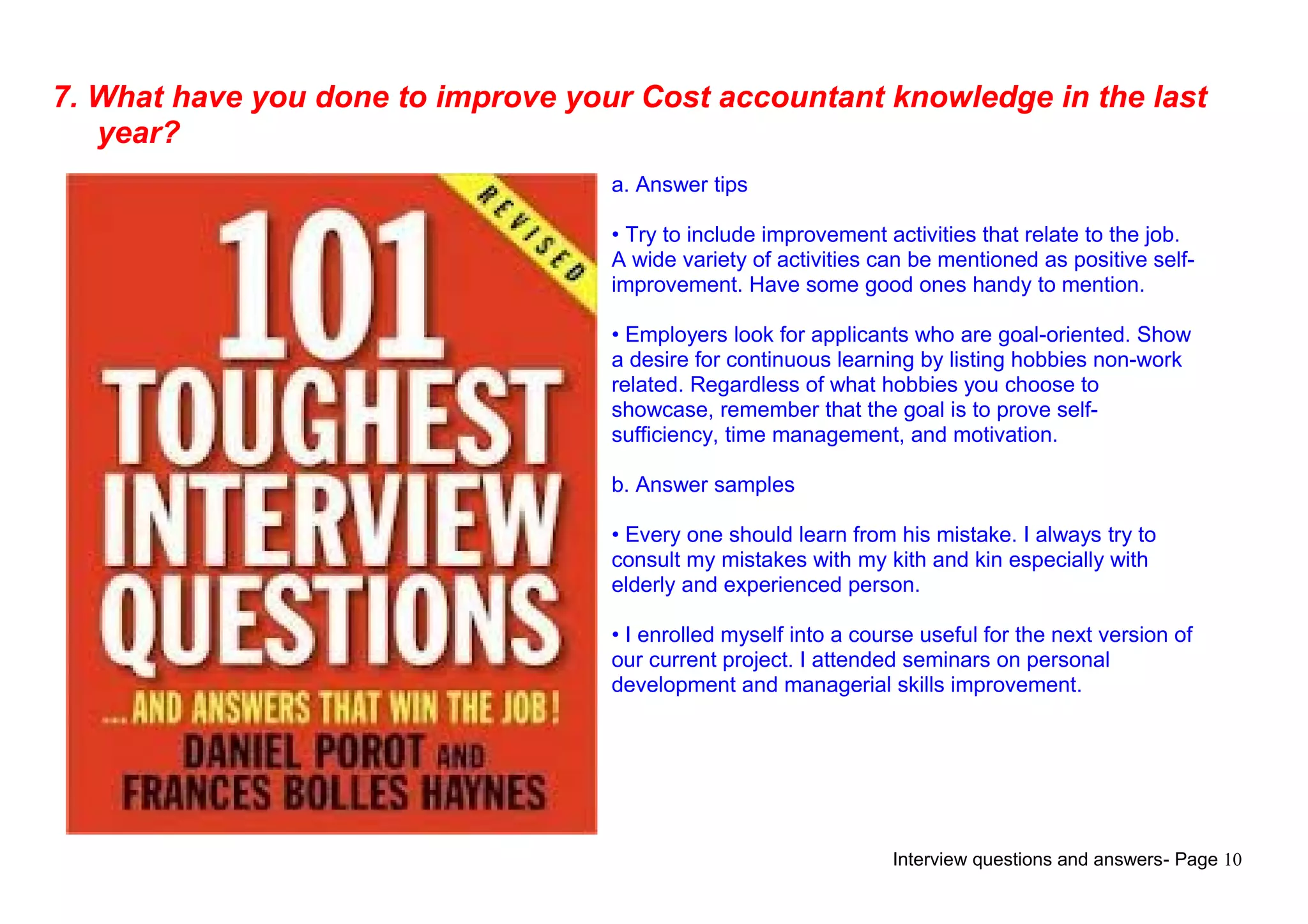 Top 7 cost accountant interview questions answers | PPT