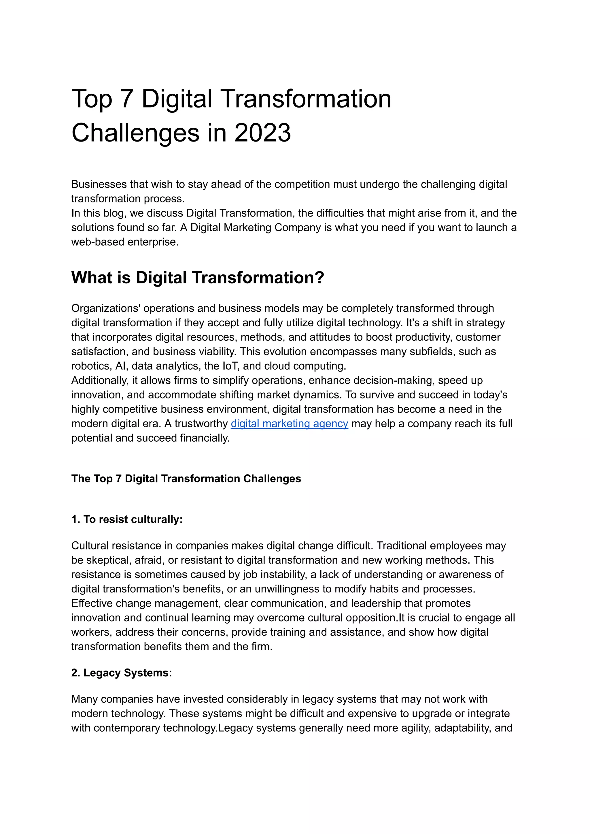 Top 7 Digital Transformation Challenges in 2023 | PDF
