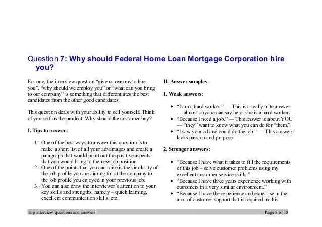 Top 7 federal home loan mortgage corporation interview questions and Top 7 federal home loan mortgage corporation interview questions and
