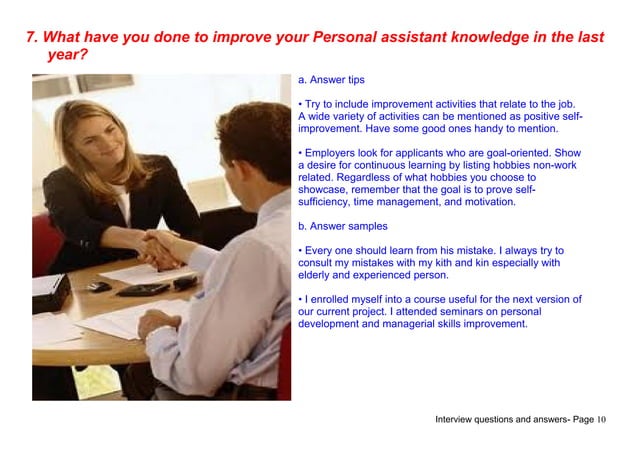 Top 7 personal assistant interview questions answers | PPT