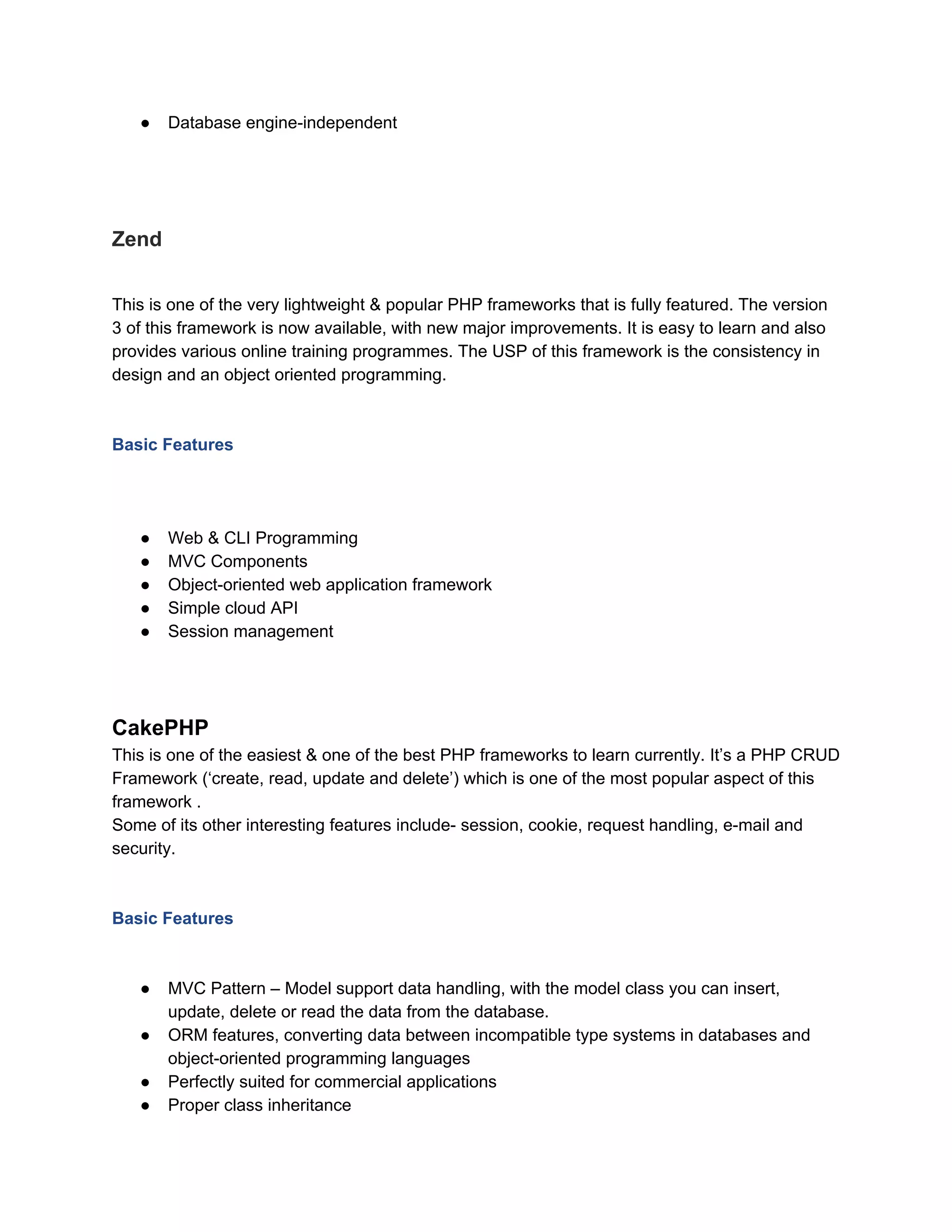 Top 7 php frameworks for startups 2019 | PDF