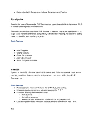 Top 7 php frameworks for startups 2019 | PDF