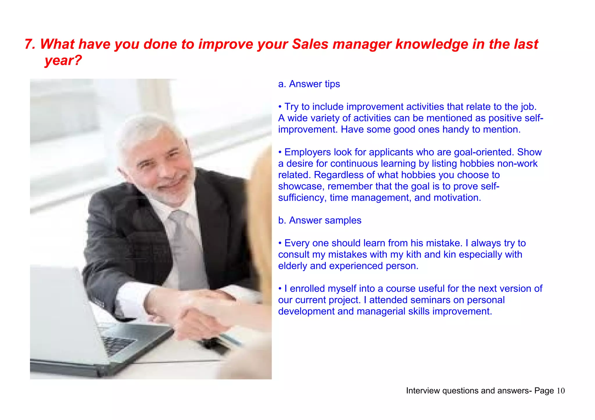 Top 7 sales manager interview questions answers | DOC | Resume Writing and Advice | Job Search