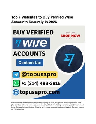 Top 7 Trusted Websites to Buy Verified Wise Accounts Securely in 2026 | PDF