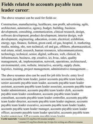 Top 8 accounts payable team leader resume samples | PPTX