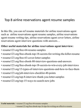 Top 8 airline reservations agent resume samples | PDF