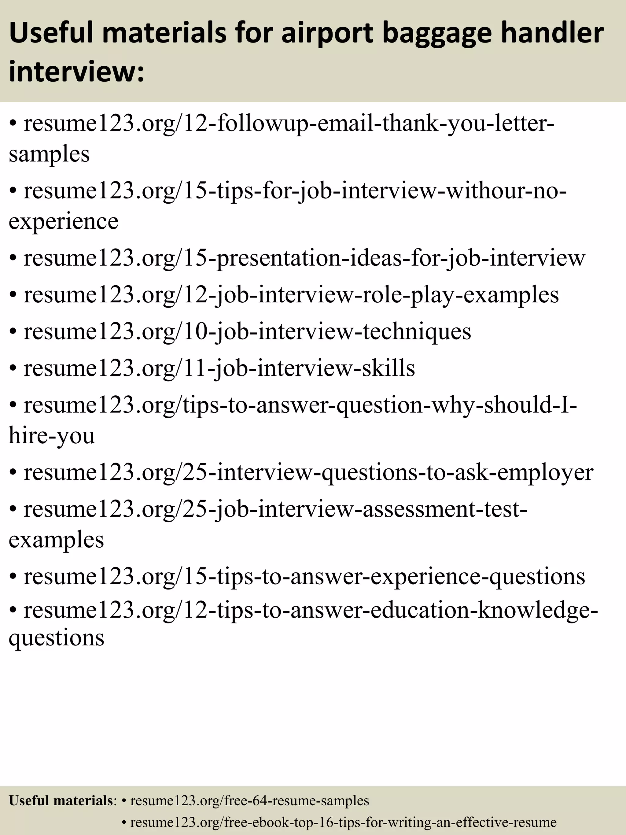 Top 8 airport baggage handler resume samples | PPTX