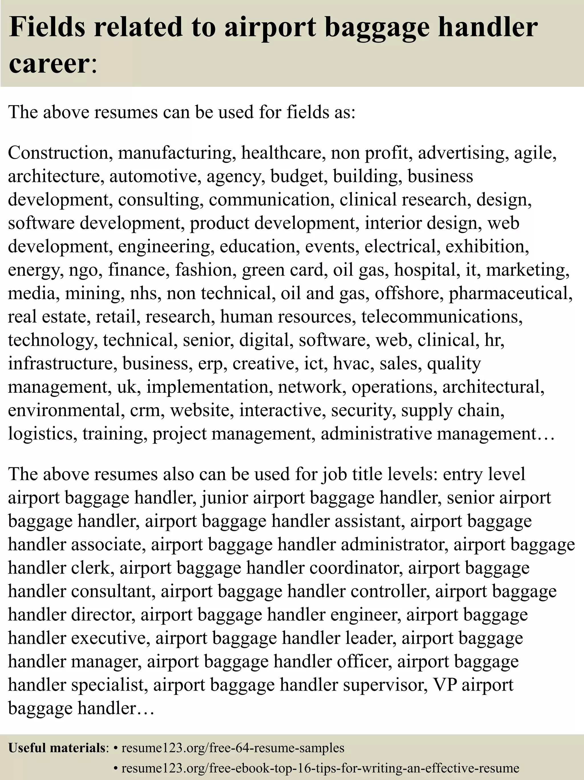 Top 8 airport baggage handler resume samples | PPTX