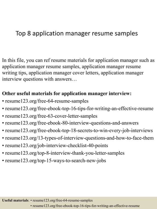 Top 8 application manager resume samples | PPTX