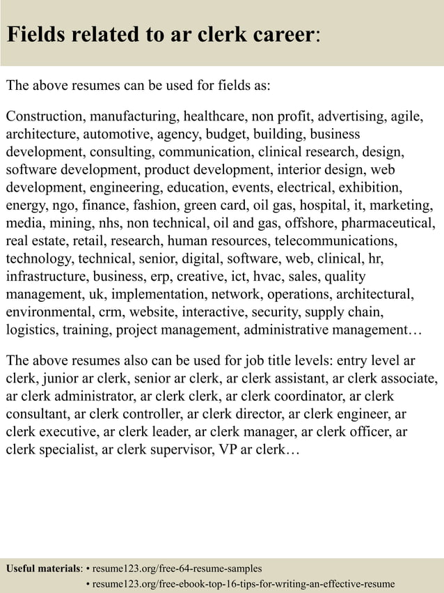 Top 8 ar clerk resume samples | PDF
