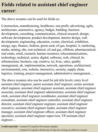 Top 8 assistant chief engineer resume samples | PDF