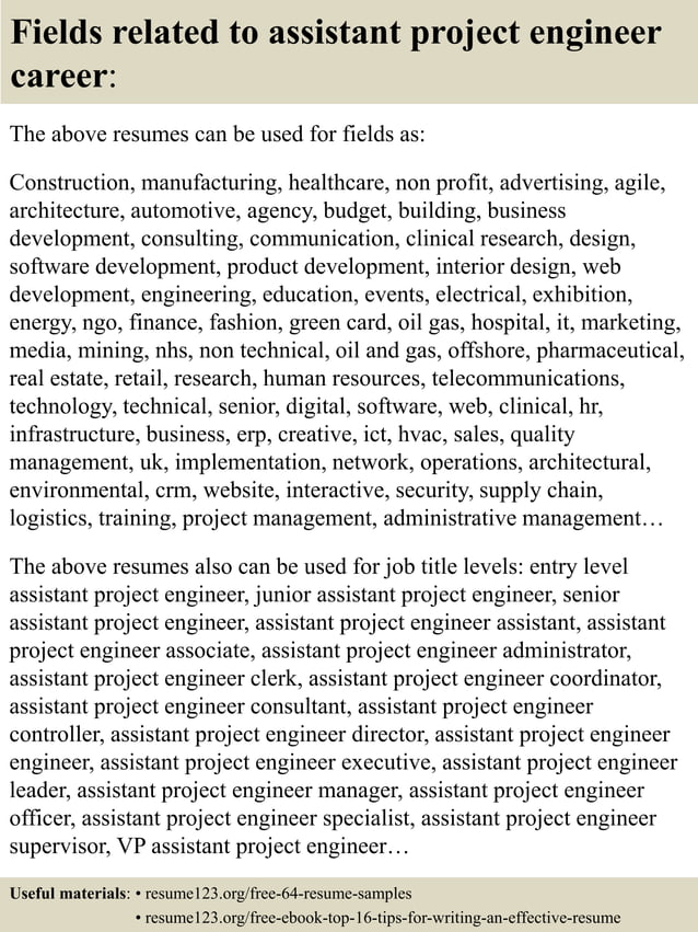 Top 8 assistant project engineer resume samples | PDF