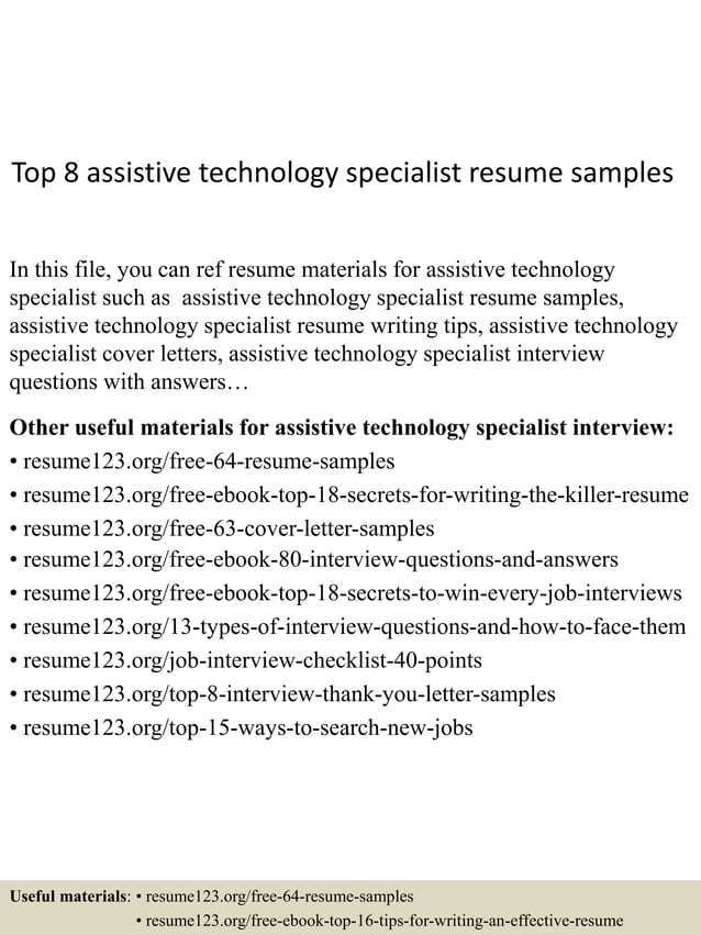 Top 8 assistive technology specialist resume samples | PPTX