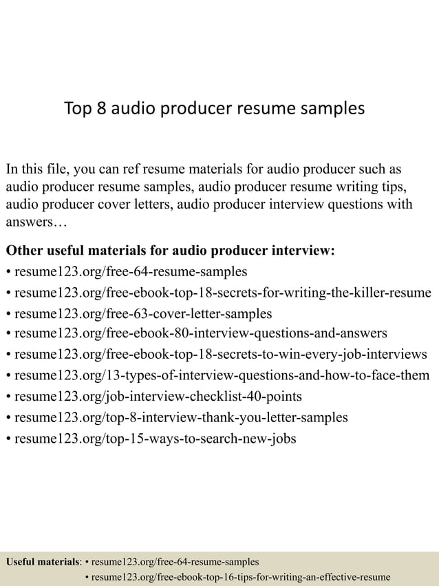 Top 8 audio producer resume samples | PDF